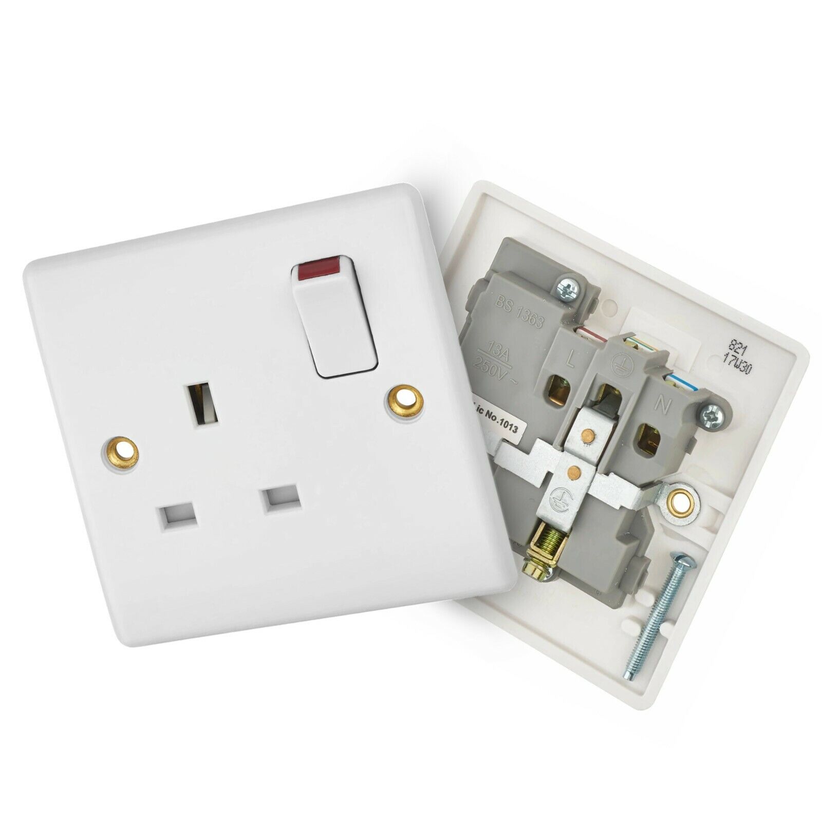 Unbranded Mains Socket 1 Gang Flush Switched 13Amp Face Plate White ...