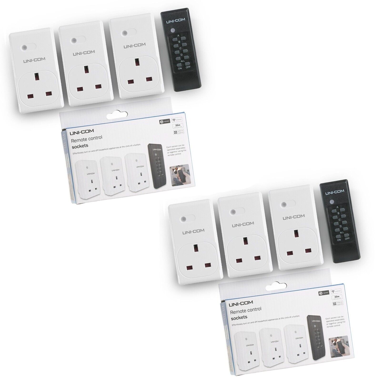 Jegs Pack Of 3 Wireless Remote Control Mains Sockets 20m Range With ...