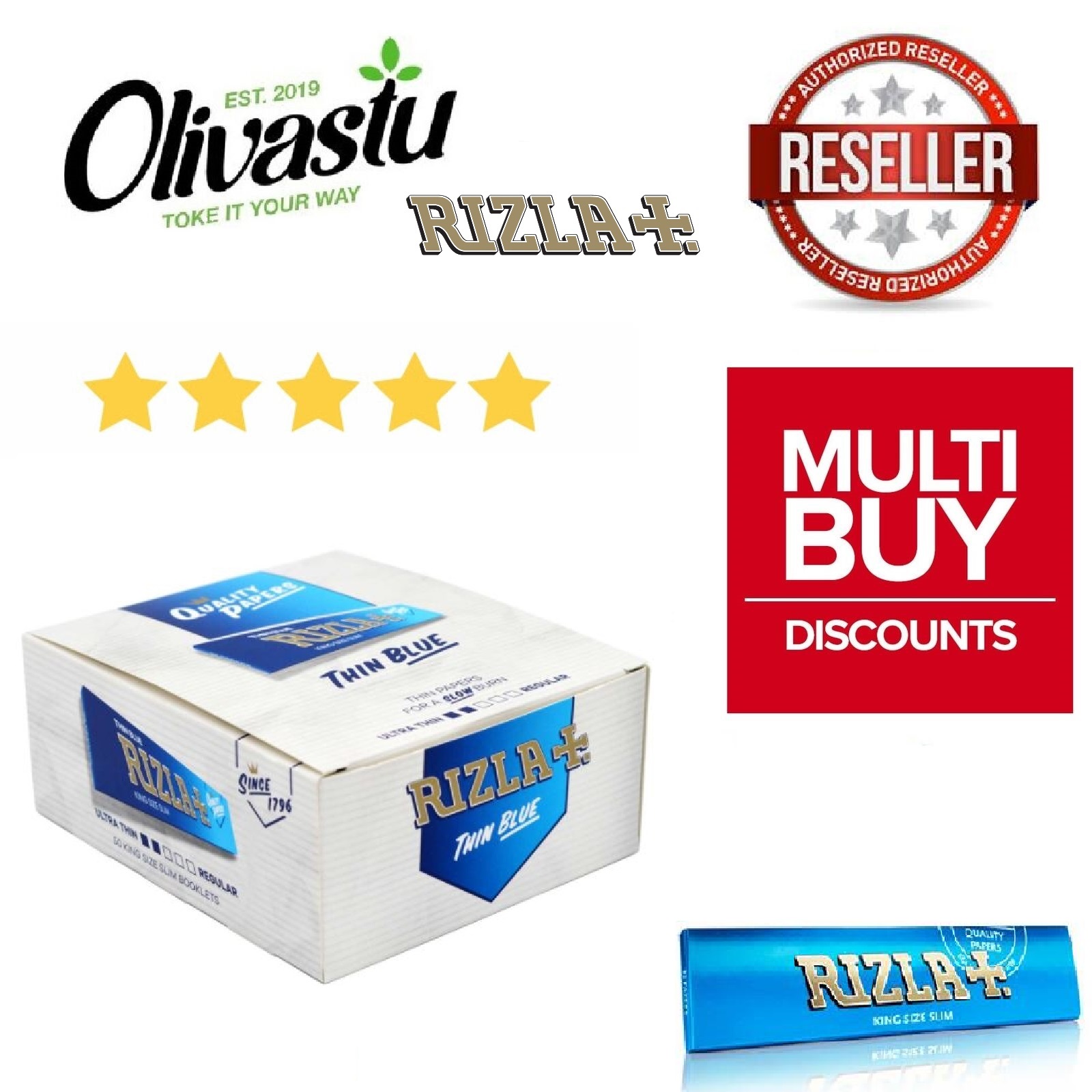 Rizla Blue King Size Slim Rolling Papers Skins Smoking Box Pack ...