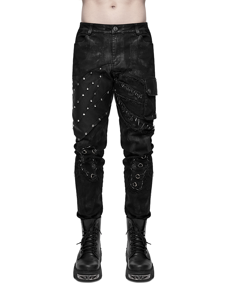 Devil Fashion Mens Goth Punk Jeans Pants Black Dieselpunk Studded ...