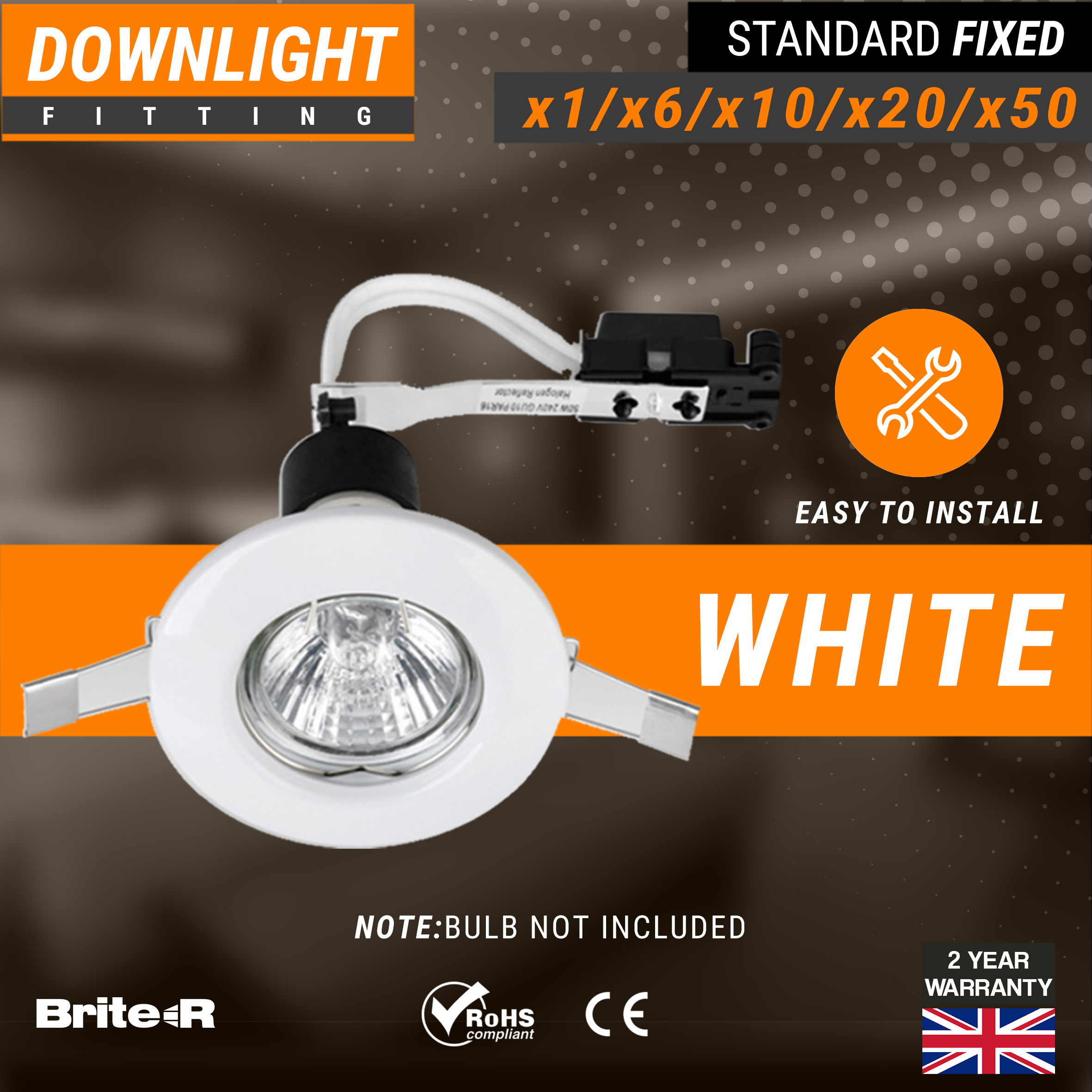 240V Mains Fixed GU10 Downlights Recessed Ceiling Spotlights Pack of 10 ...