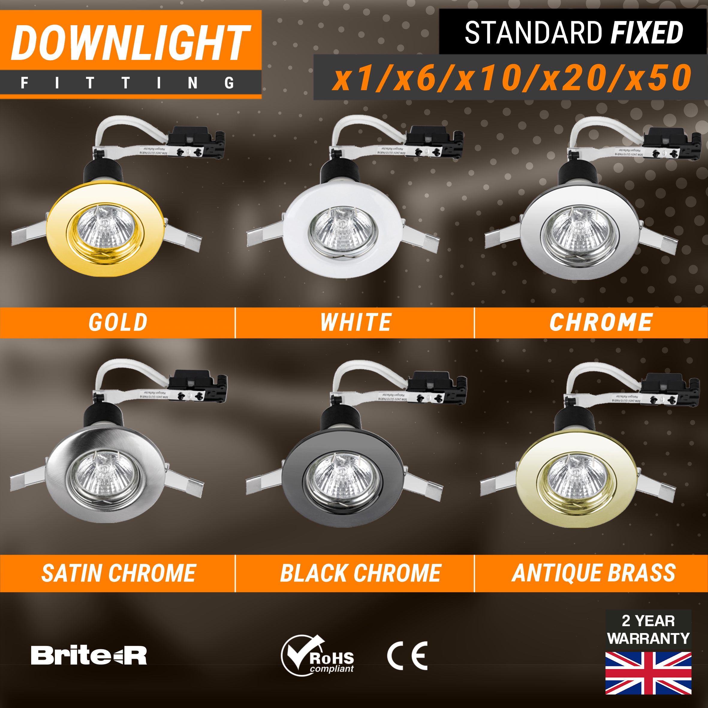 240V Mains Fixed GU10 Downlights Recessed Ceiling Spotlights Pack of 10 ...