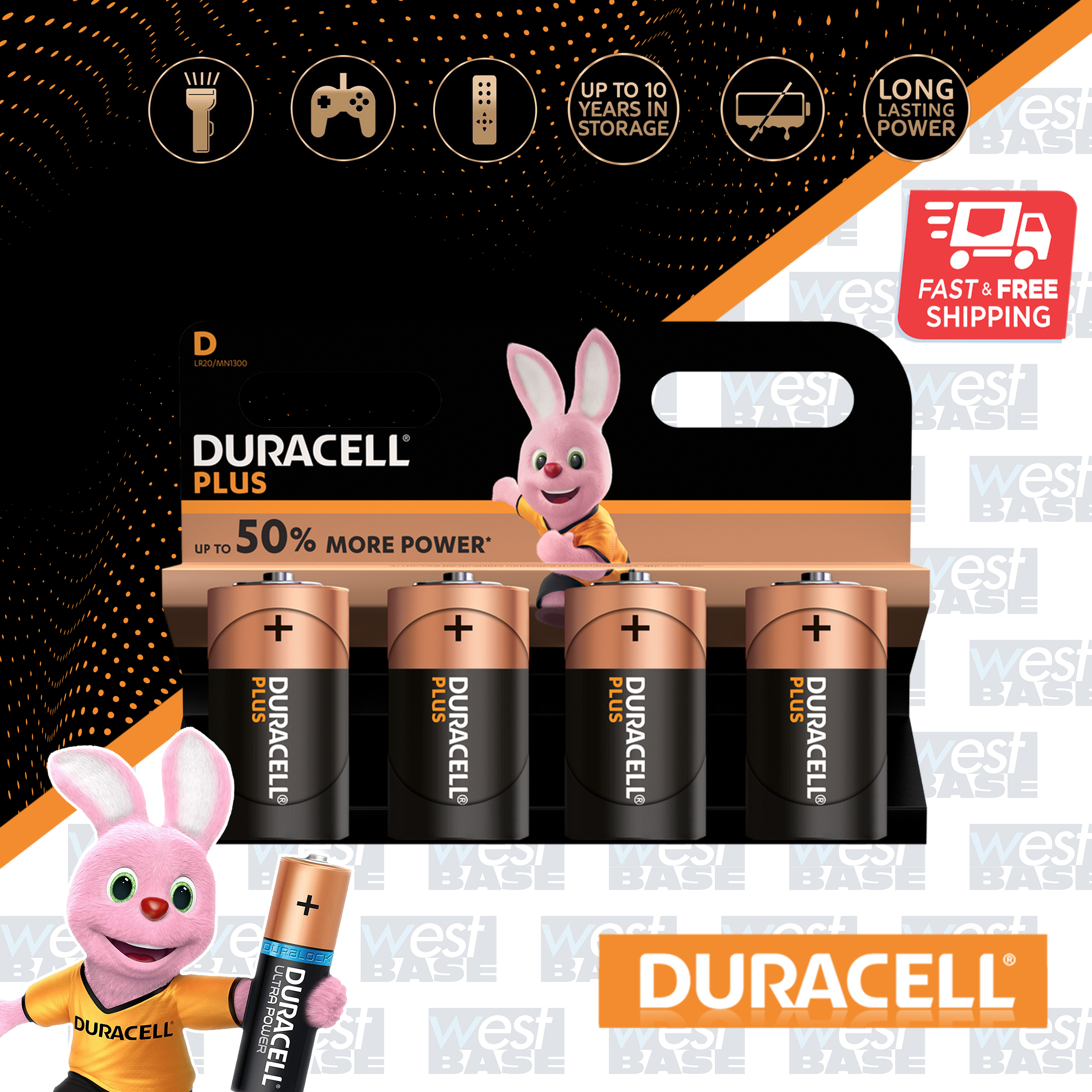 DURACELL Plus Power AA AAA C D 9V Alkaline Batteries DURALOCK Longest ...