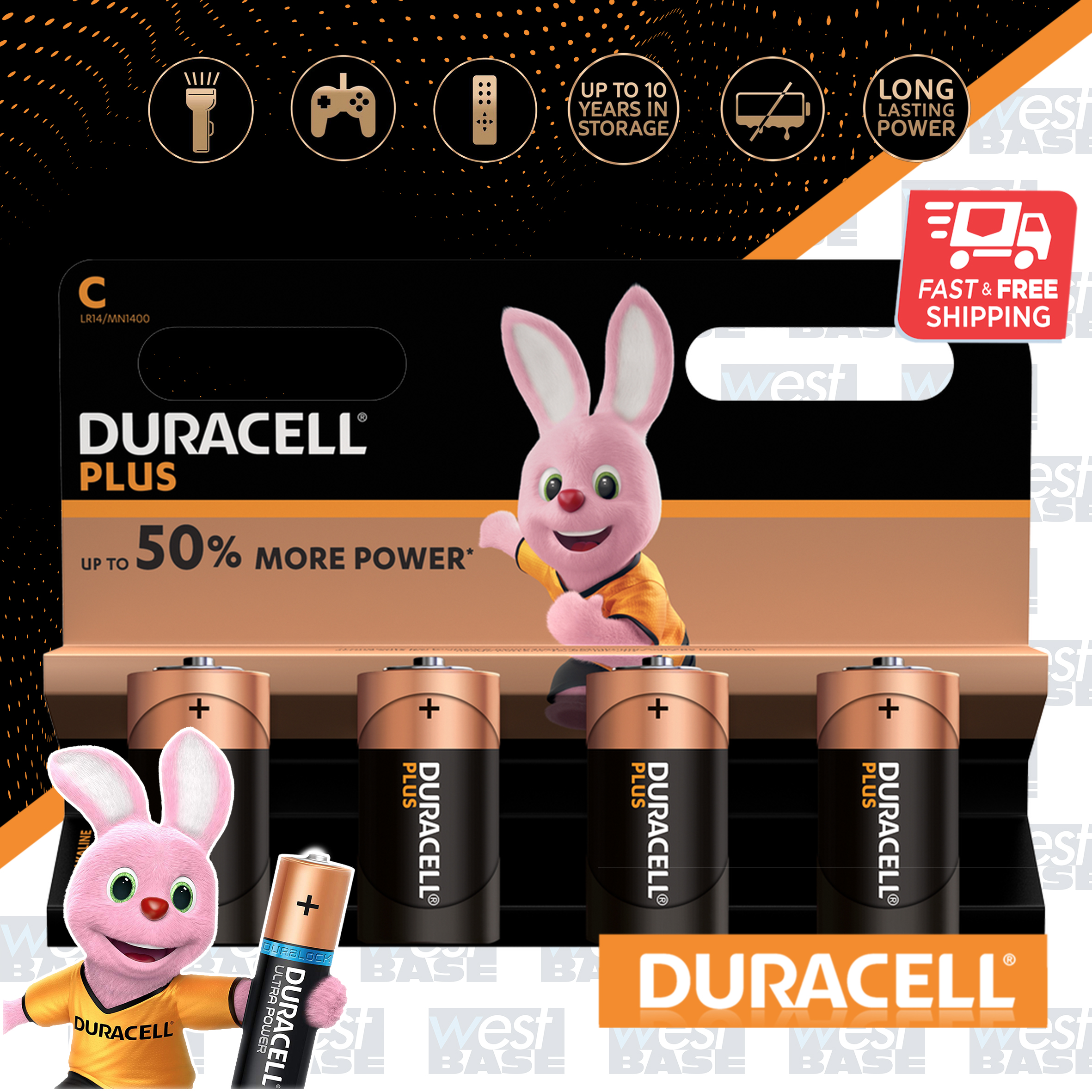 DURACELL Plus Power AA AAA C D 9V Alkaline Batteries DURALOCK Longest ...