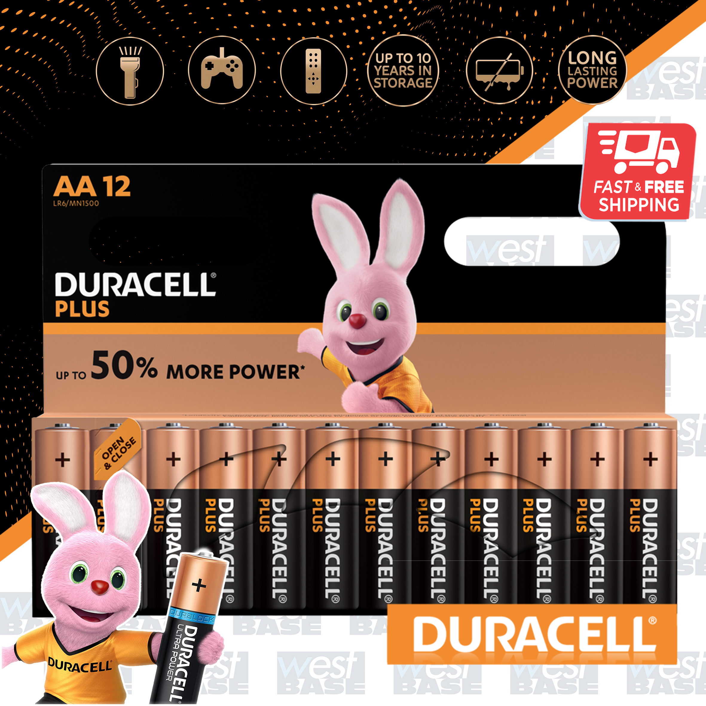DURACELL Plus Power AA AAA C D 9V Alkaline Batteries DURALOCK Longest ...