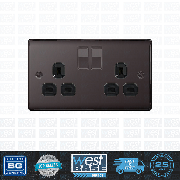 BG NEXUS Metal NBN22B Black Nickel Double Plug Socket 2 Gang Black | eBay