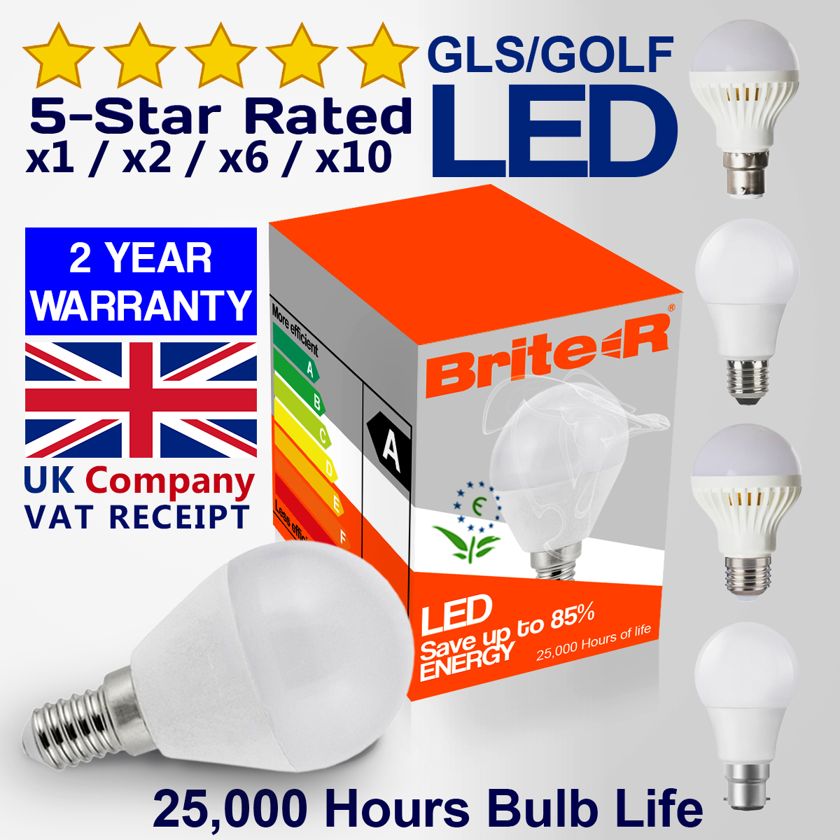 2 6 10 LED 3W BC ES SES B22 E14 E27 Golfball GLS Light Bulb Lamp Cool ...