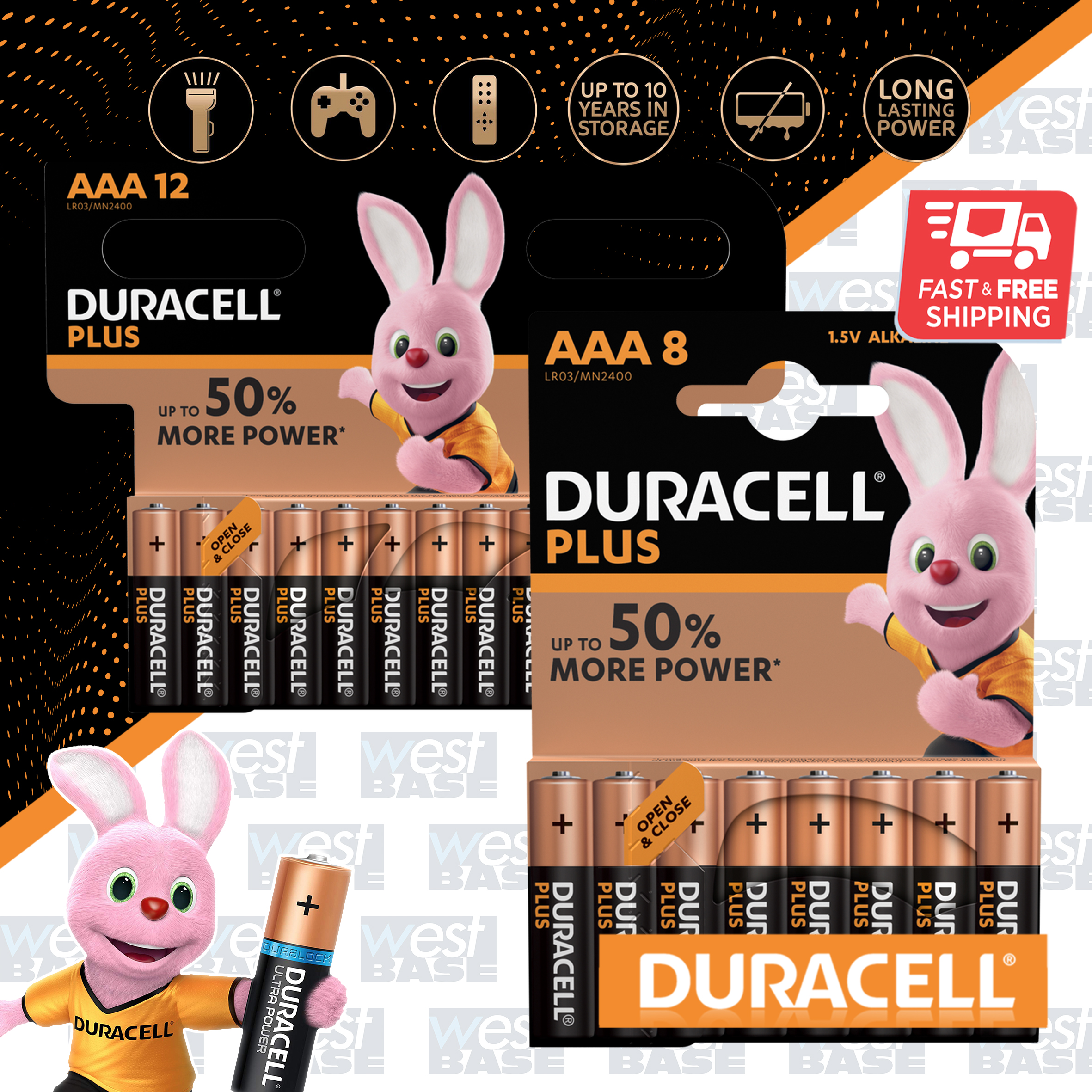 DURACELL Plus Power AA AAA C D 9V Alkaline Batteries DURALOCK Longest ...